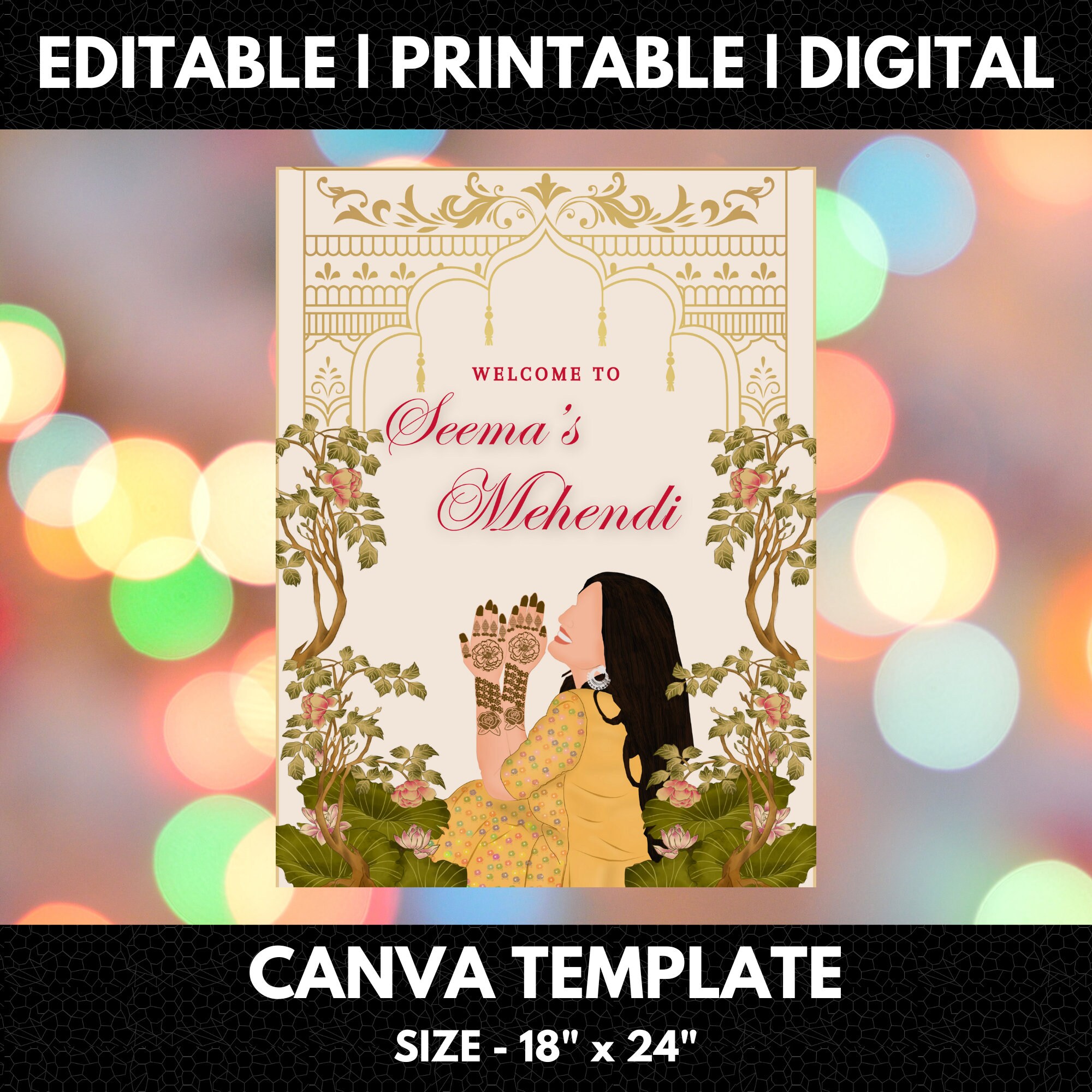 Customizable Mehendi Welcome Sign Template - Etsy