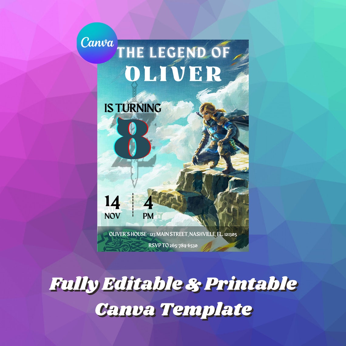 Editable the Legend of Zelda Birthday Invitation, Printable Zelda Tears ...