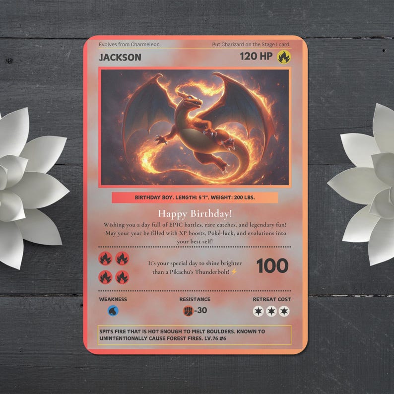 Editable Charizard Birthday Card Invitation, Printable Pokemon Birthday ...