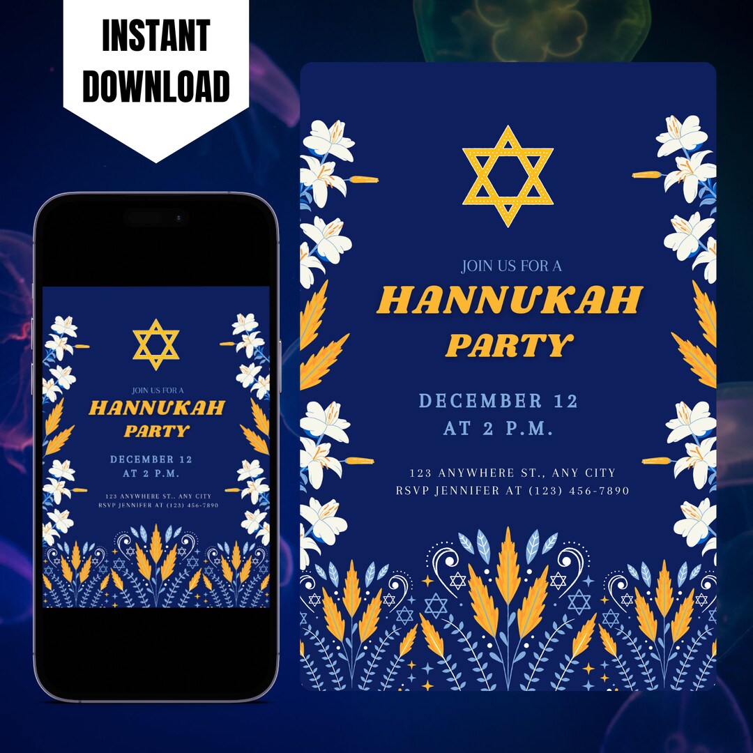 Editable Hanukkah Invitation, Digital Hanukkah Party Invite, Hanukkah ...