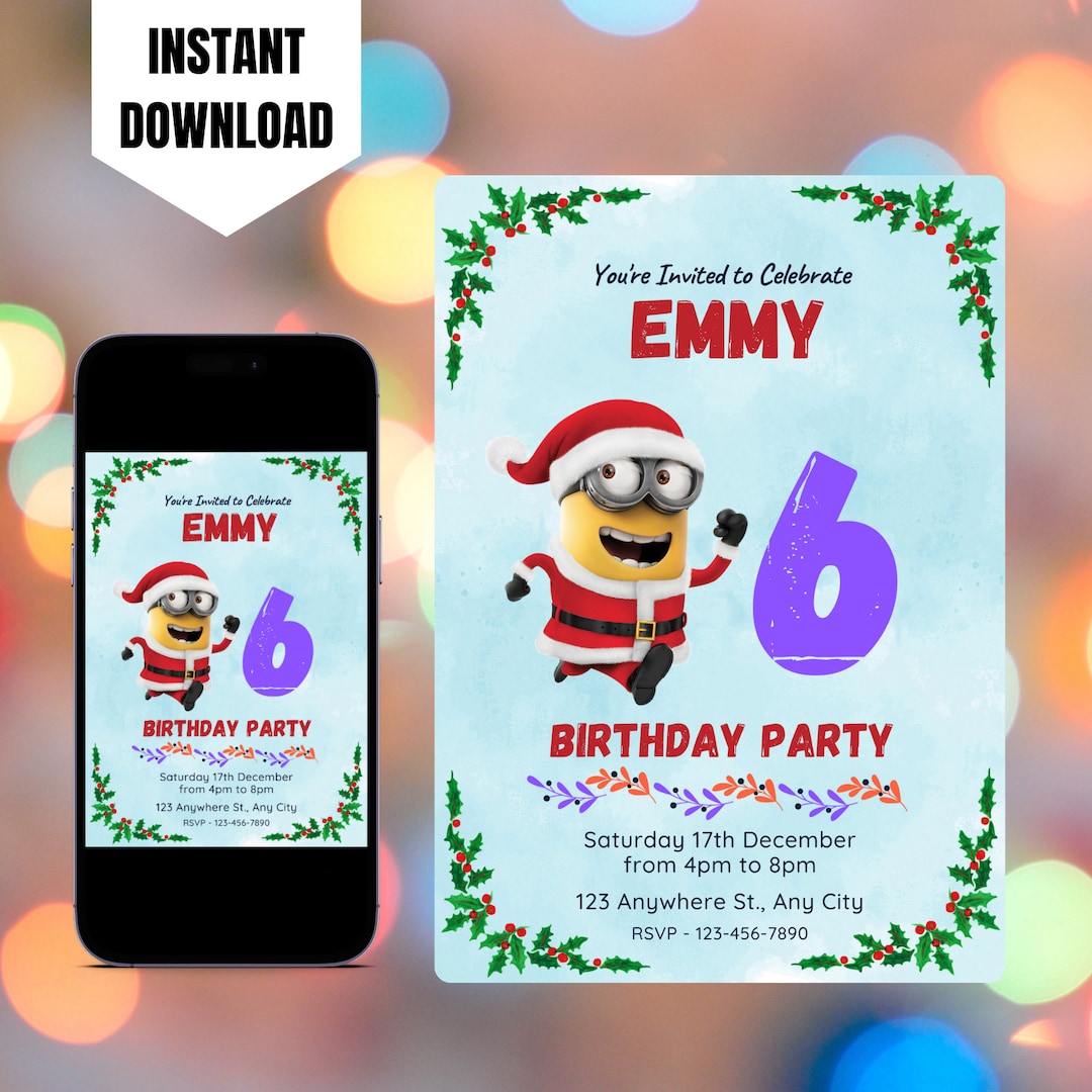 Editable Minion Birthday Invitation, Printable Minion Christmas Invite ...