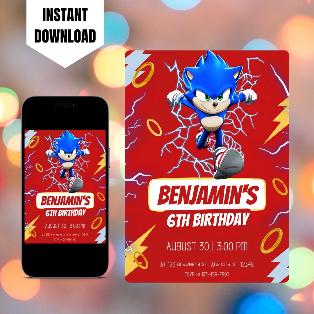 Editable Sonic Invitation Printable Sonic Birthday Invitation - Etsy