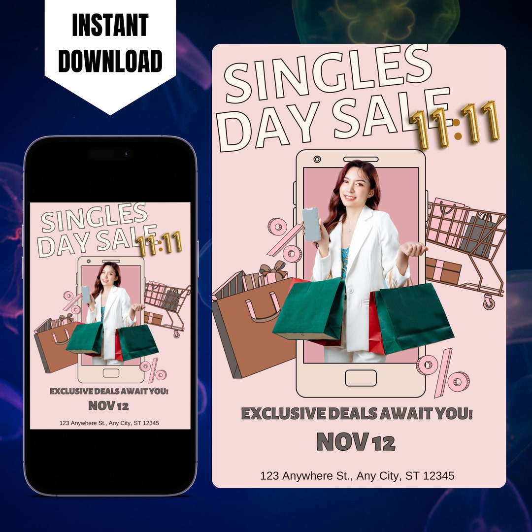 Editable Singles Day Sale Invitation, Digital Singles Day Sale Flyer ...