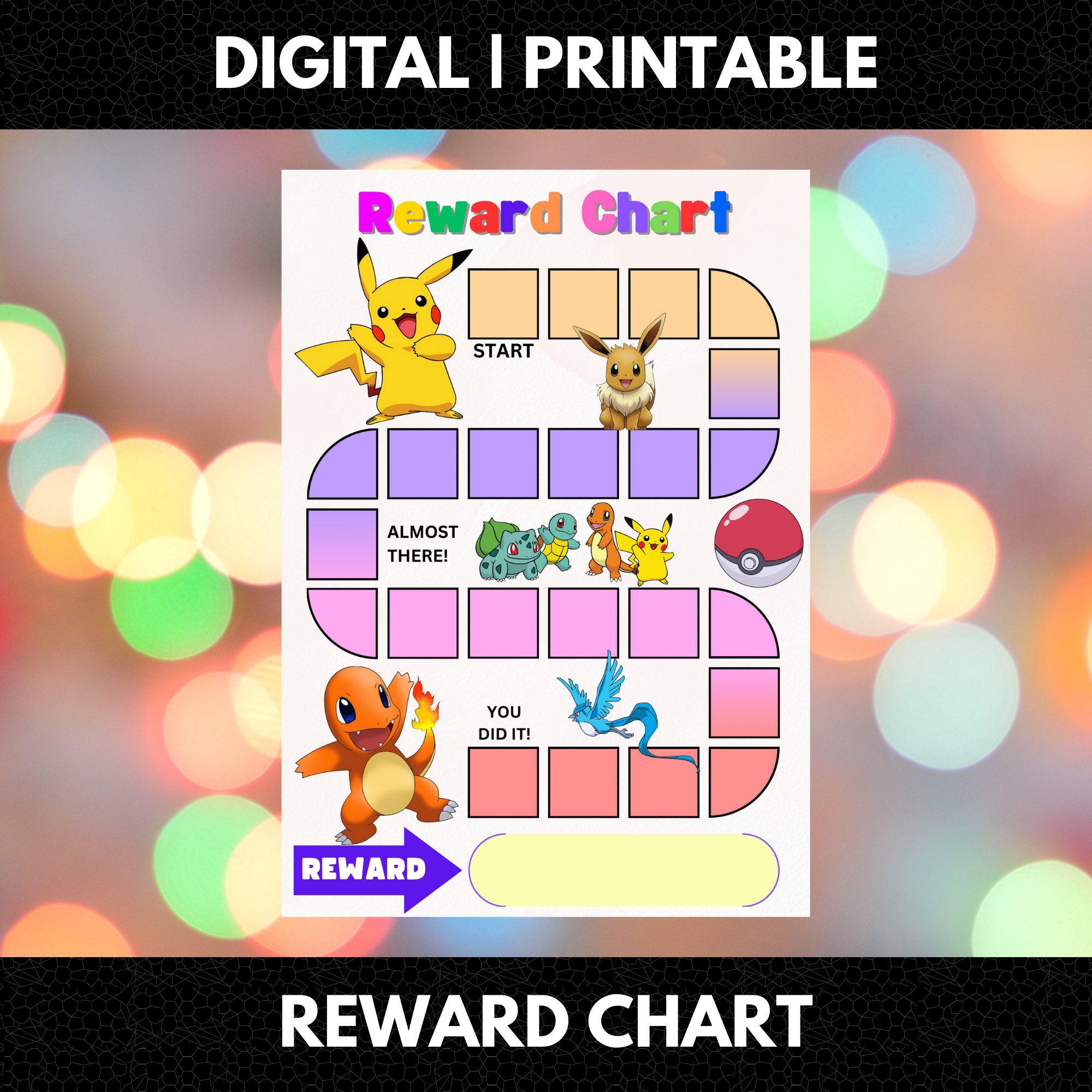 Pokemon Reward Chart, Printable Pokemon Behavior Chart, Digital Pikachu ...