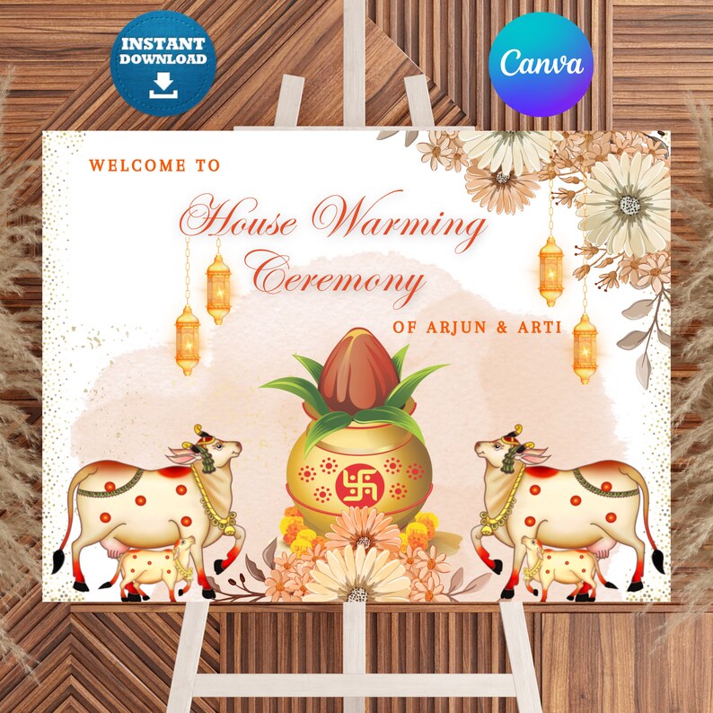 Editable Gruha Pravesham Welcome Sign: Indian Housewarming - Etsy