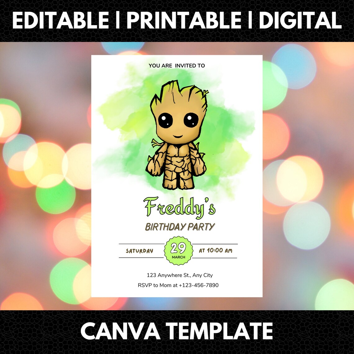 Editable Groot Birthday Invitation Printable Groot Invite - Etsy