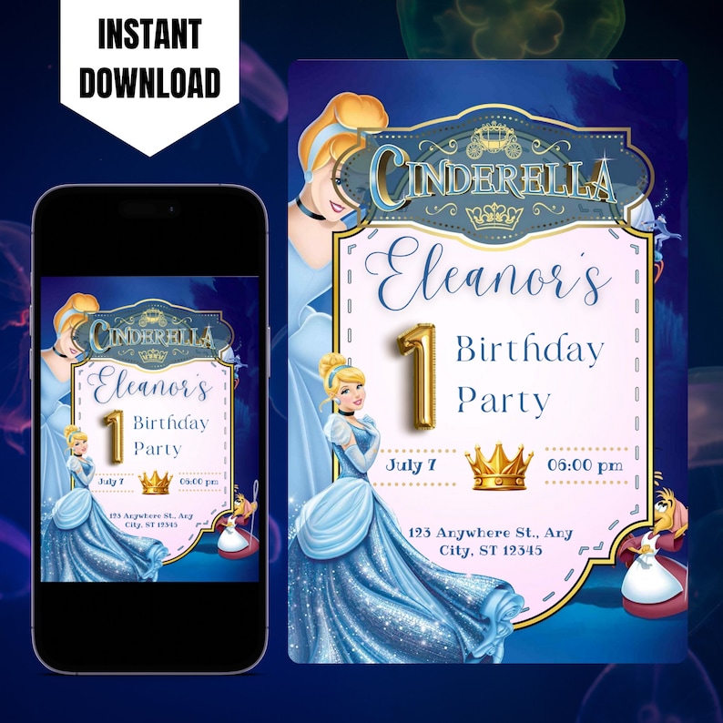Editable Cinderella Birthday Invitation, Printable Cinderella ...