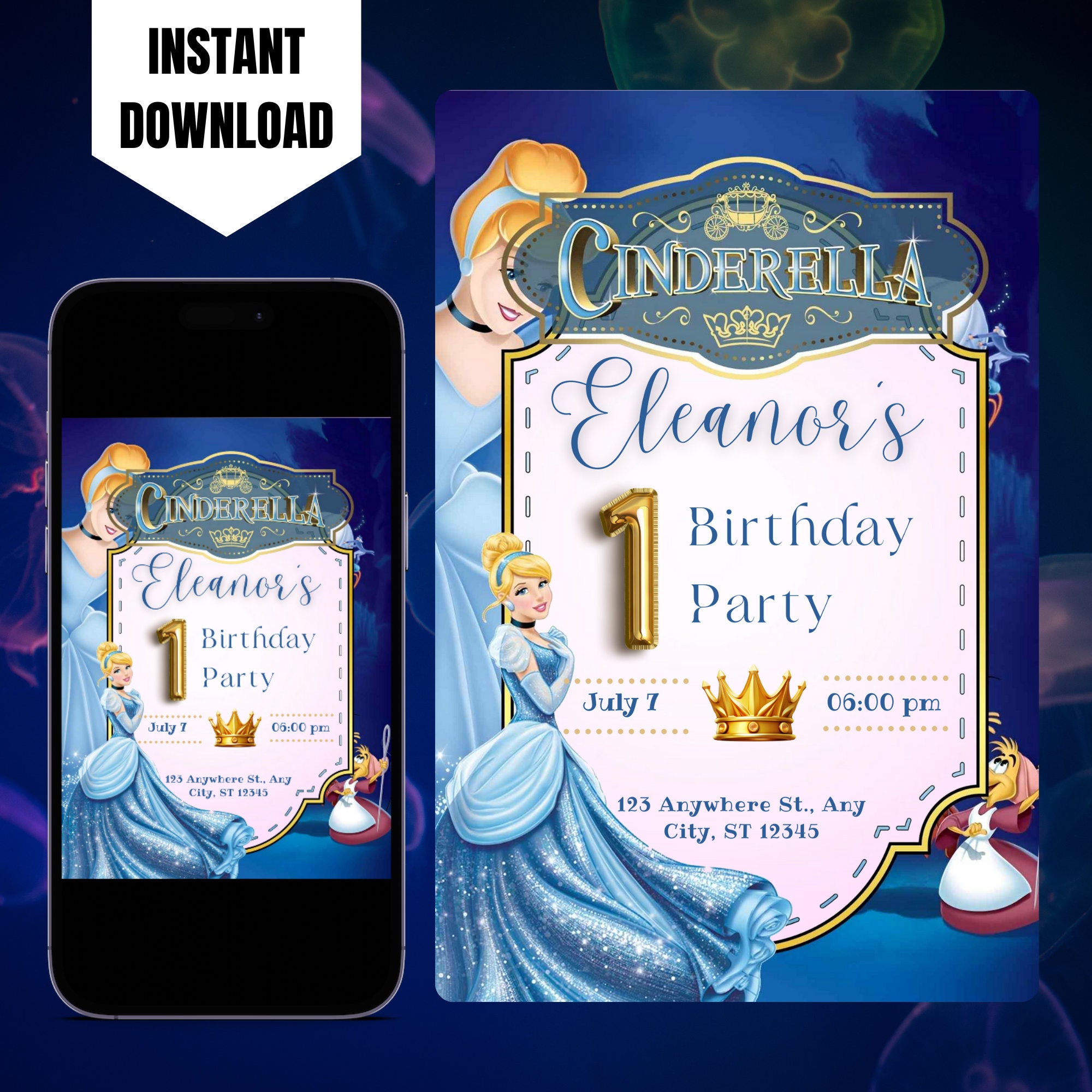 Editable Cinderella Birthday Invitation, Printable Cinderella ...