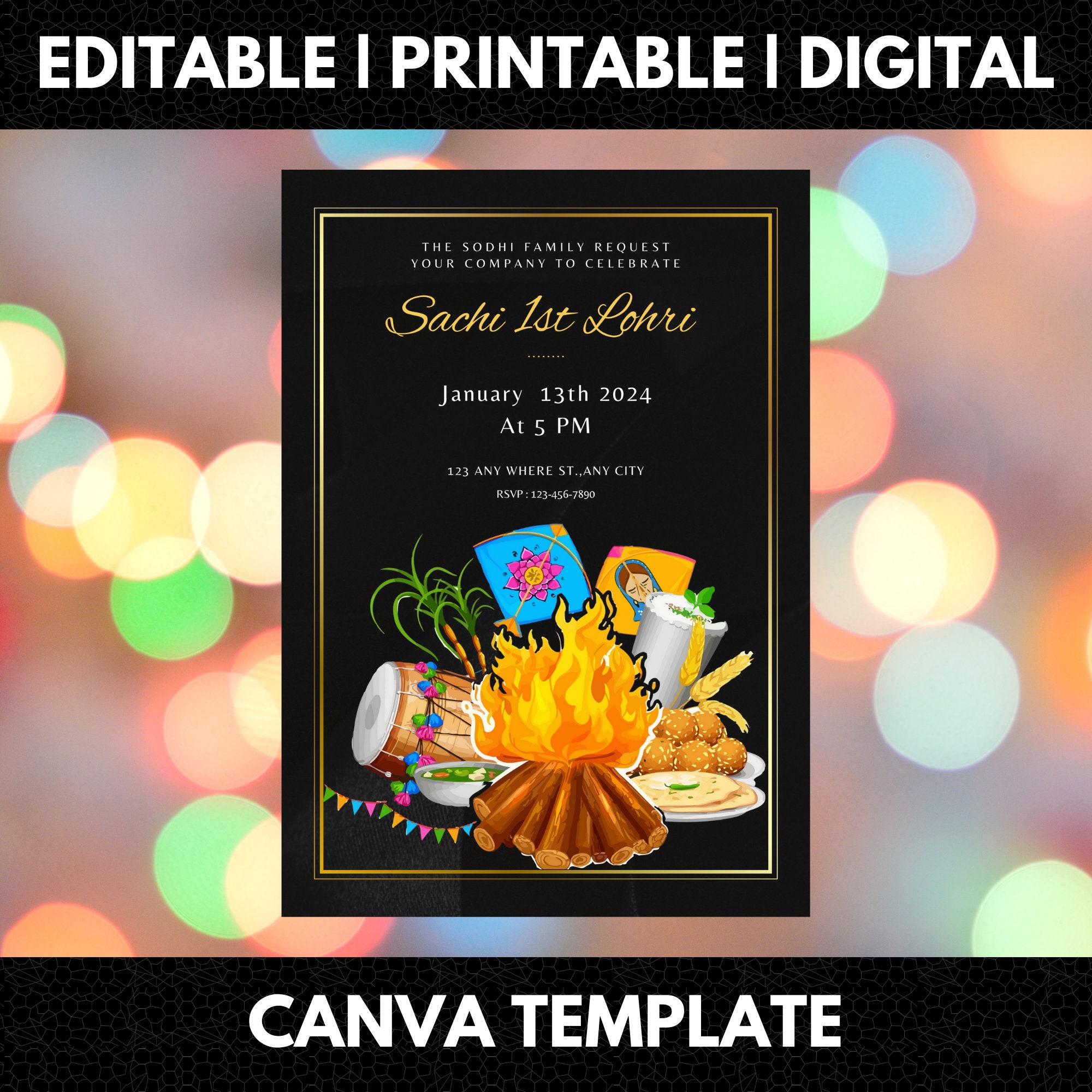 Editable Lohri Invitation Printable First Lohri Invite - Etsy