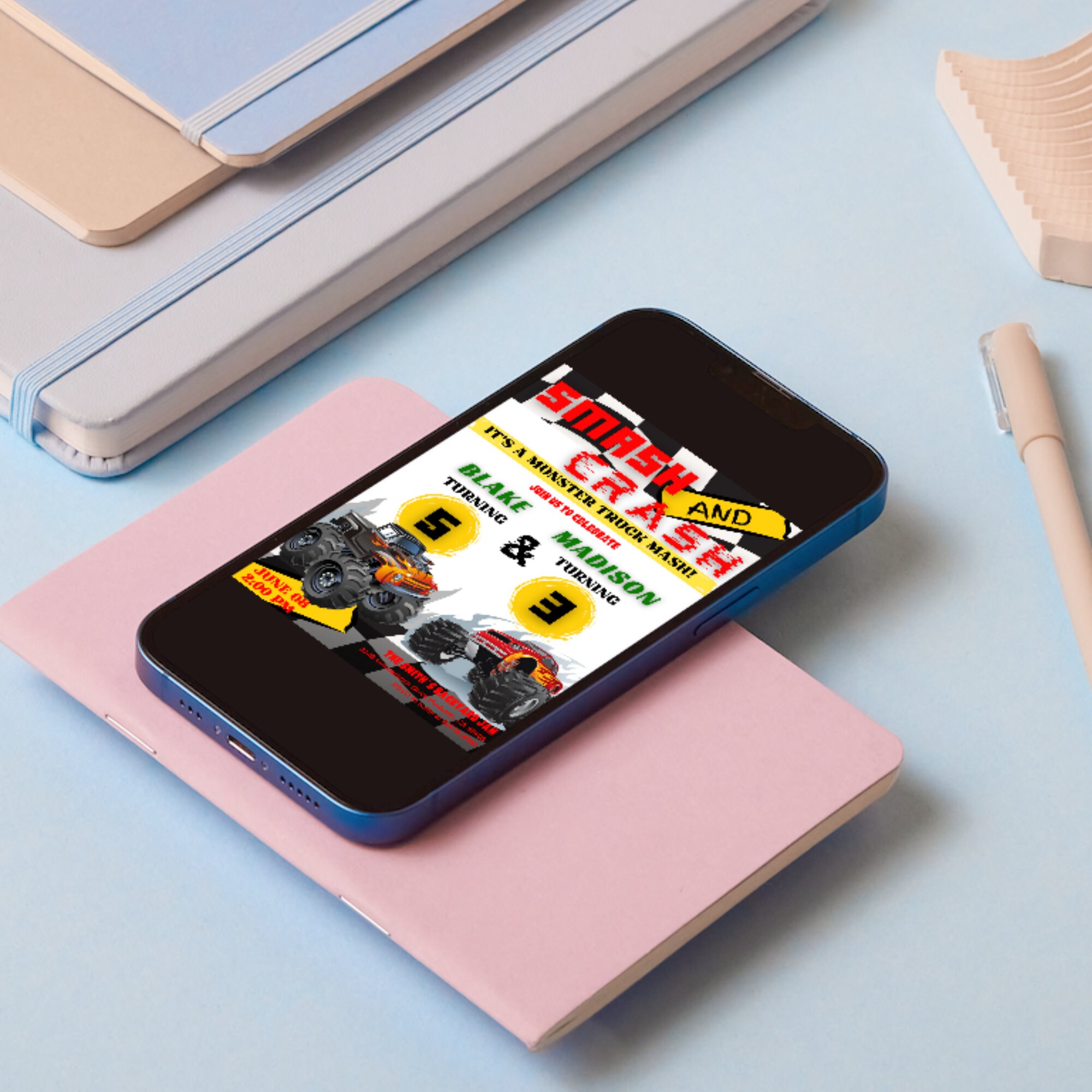 Editable Smash and Crash Birthday Invite, Printable Monster Truck ...