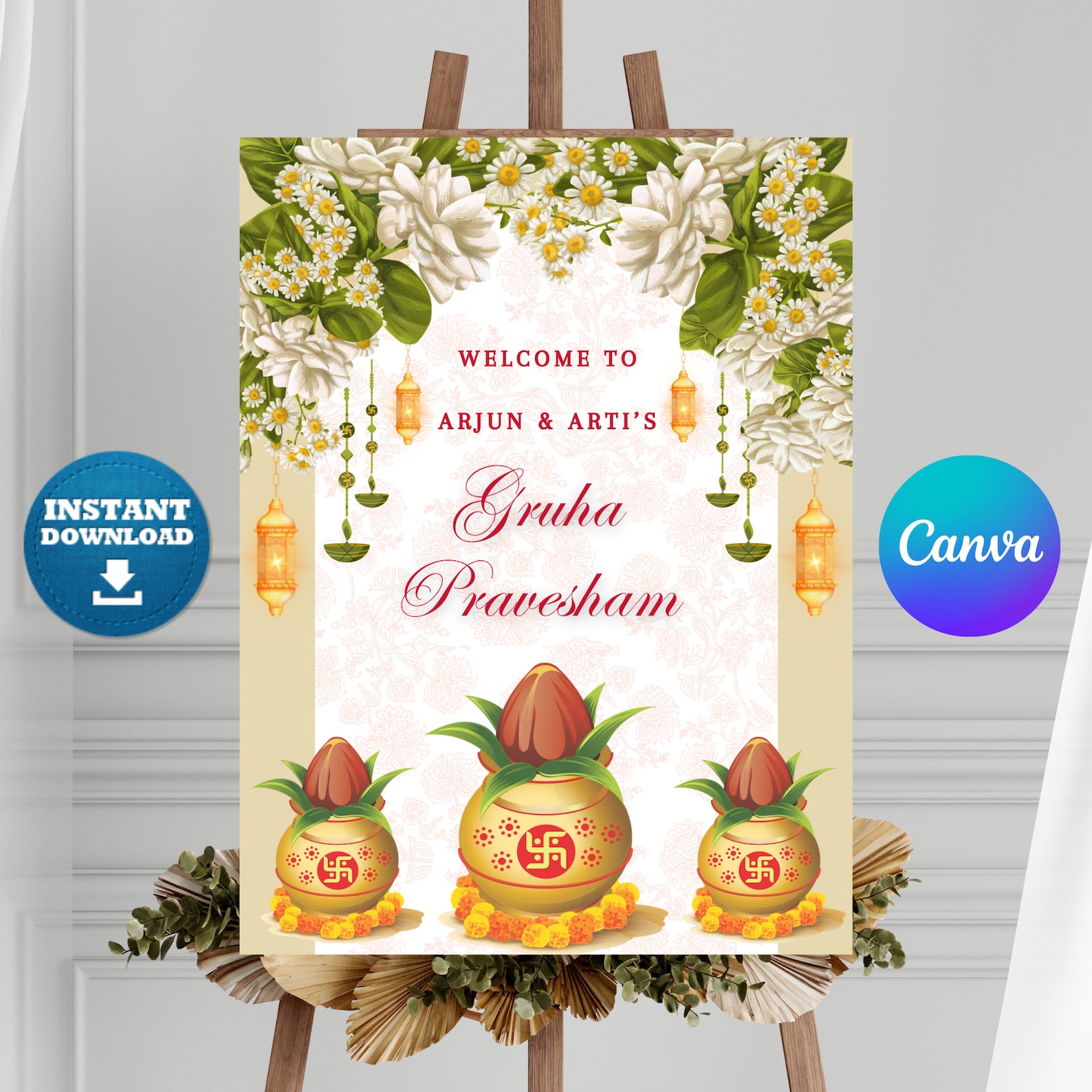 Editable Gruhapravesham Sign, Printable Indian Housewarming Welcome ...