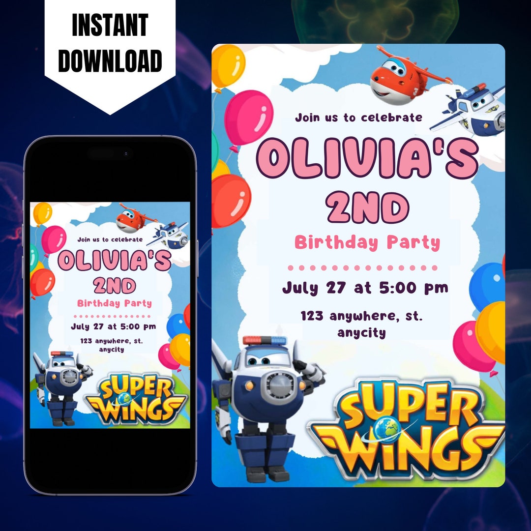 Editable Super Wings Birthday Invitation, Digital Super Wings ...