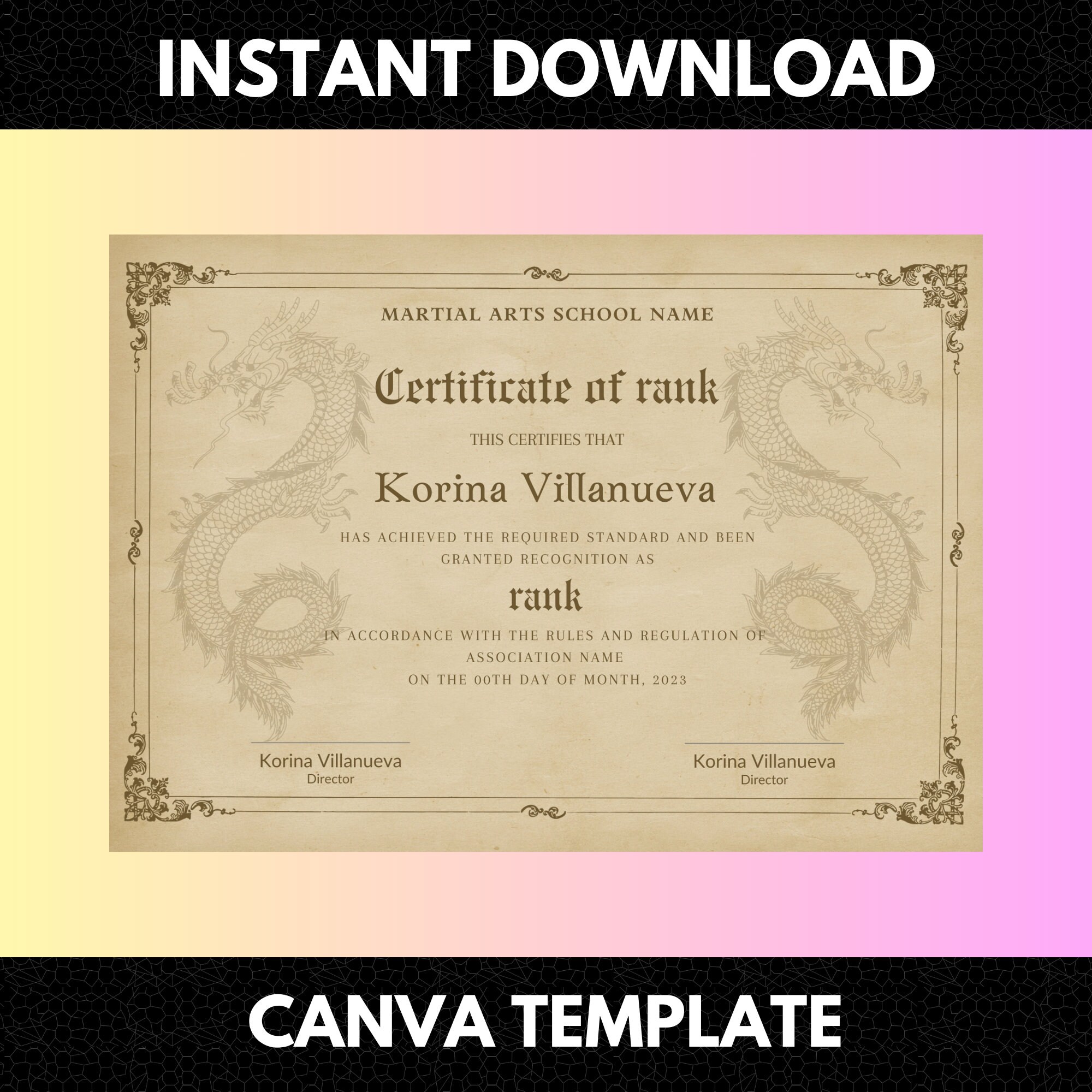 Editable Certificate of Rank, Rank Certificate, Digital Downloads ...
