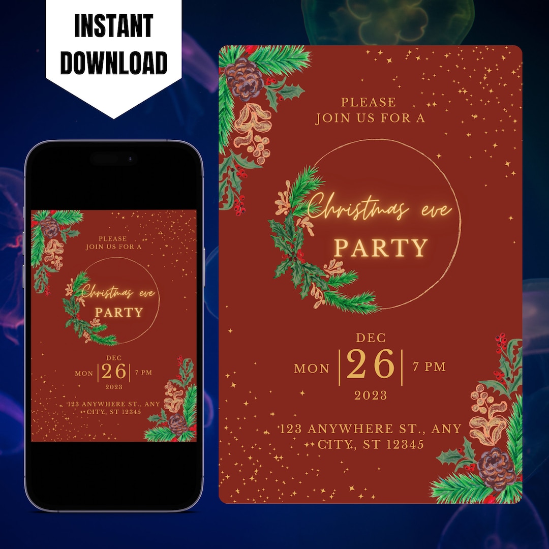 Editable Christmas Eve Party Invitation, Printable Christmas Eve Invite ...