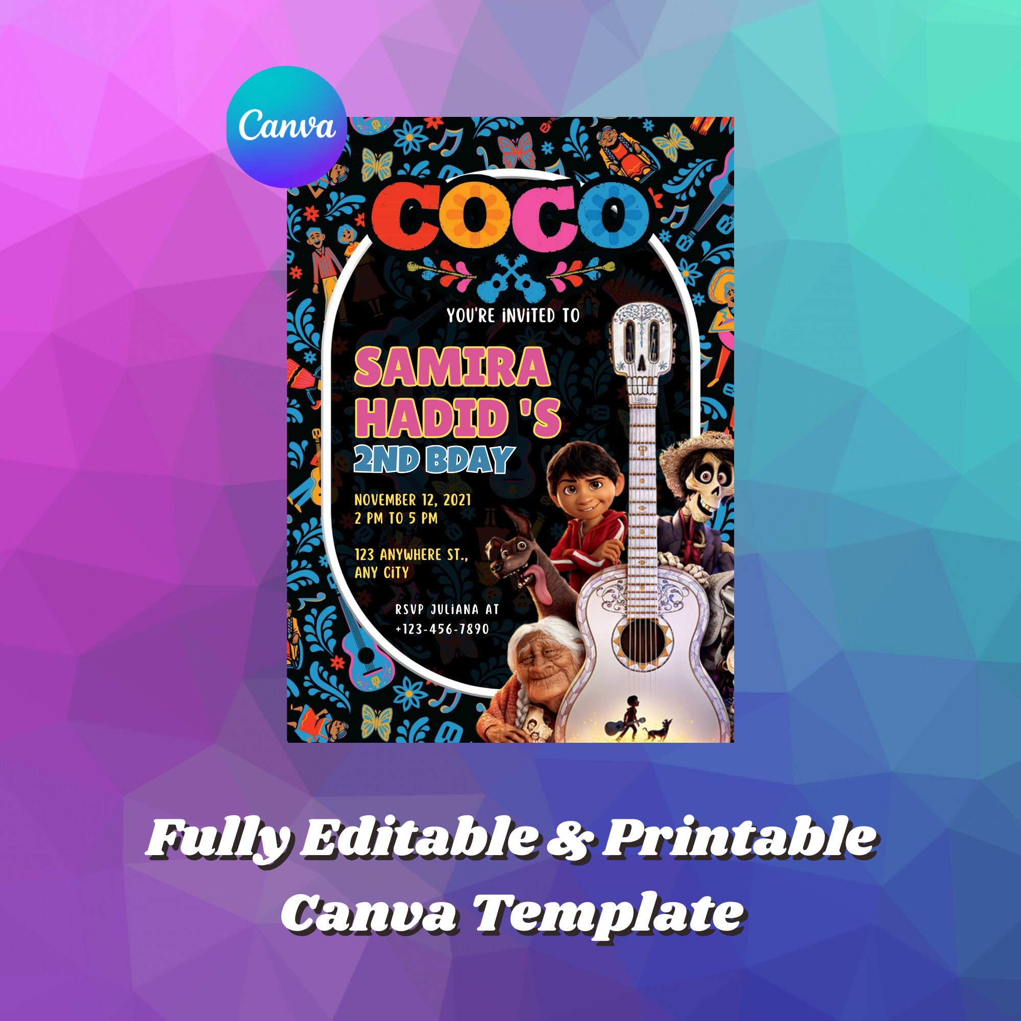 Editable Coco Invitation, Printable Coco Birthday Invitation, Digital ...