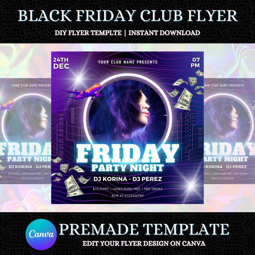 Editable Black Friday Club Flyer Template Canva, Dj Party Banners ...