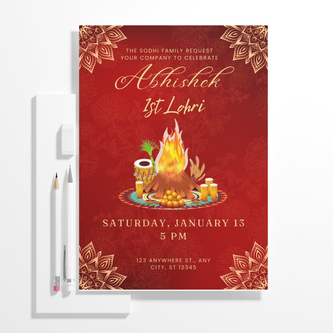 Editable Lohri Invitation, Printable First Lohri Invite, Digital Lohri ...