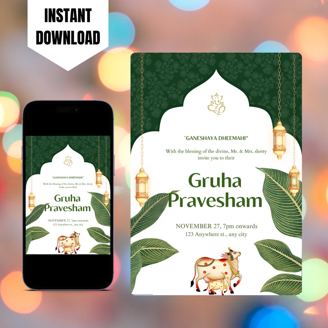 Editable Gruhapravesham Invitation, Printable Housewarming Invitation ...