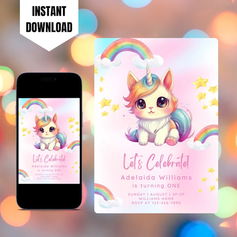 Editable Caticorn Birthday Invitation, Printable Caticorn Birthday ...