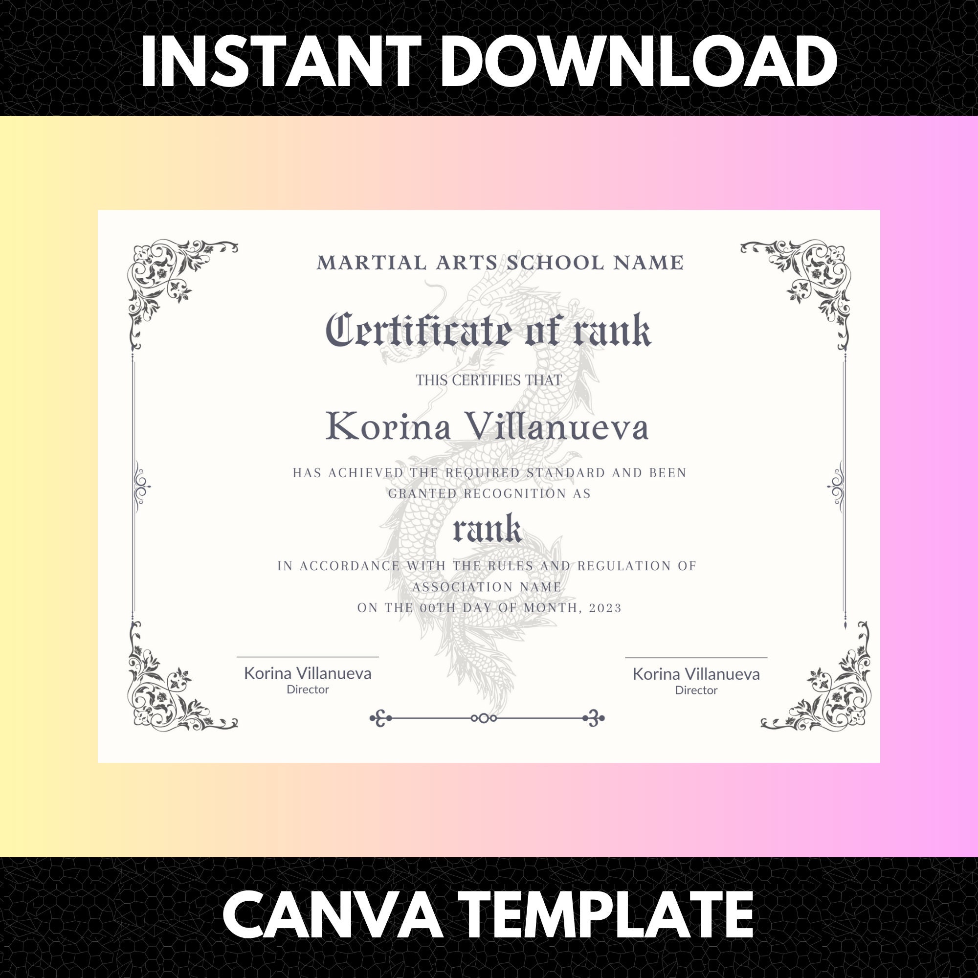 Editable Certificate of Rank, Rank Certificate, Digital Downloads ...