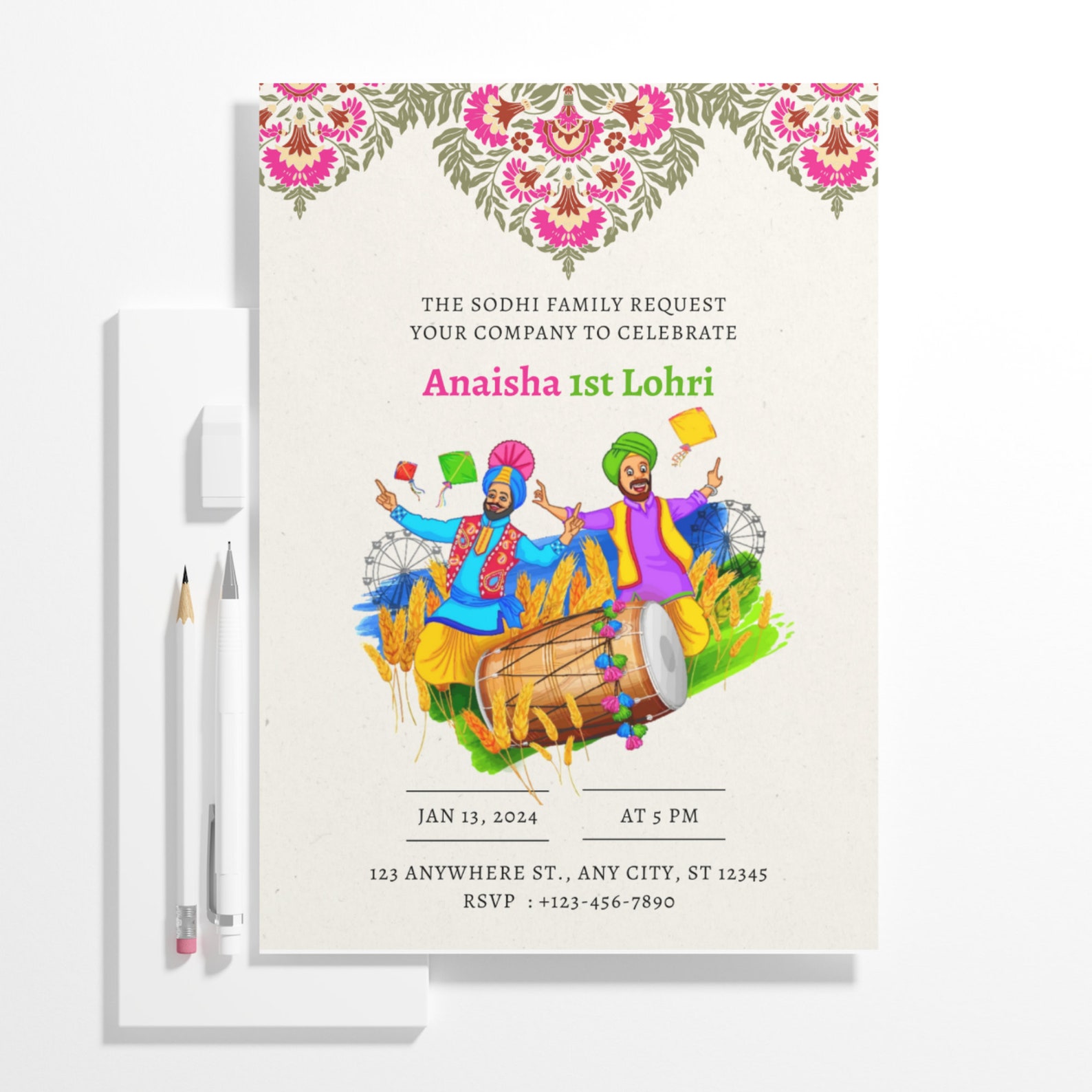 Editable Lohri Invitation Printable First Lohri Invite - Etsy