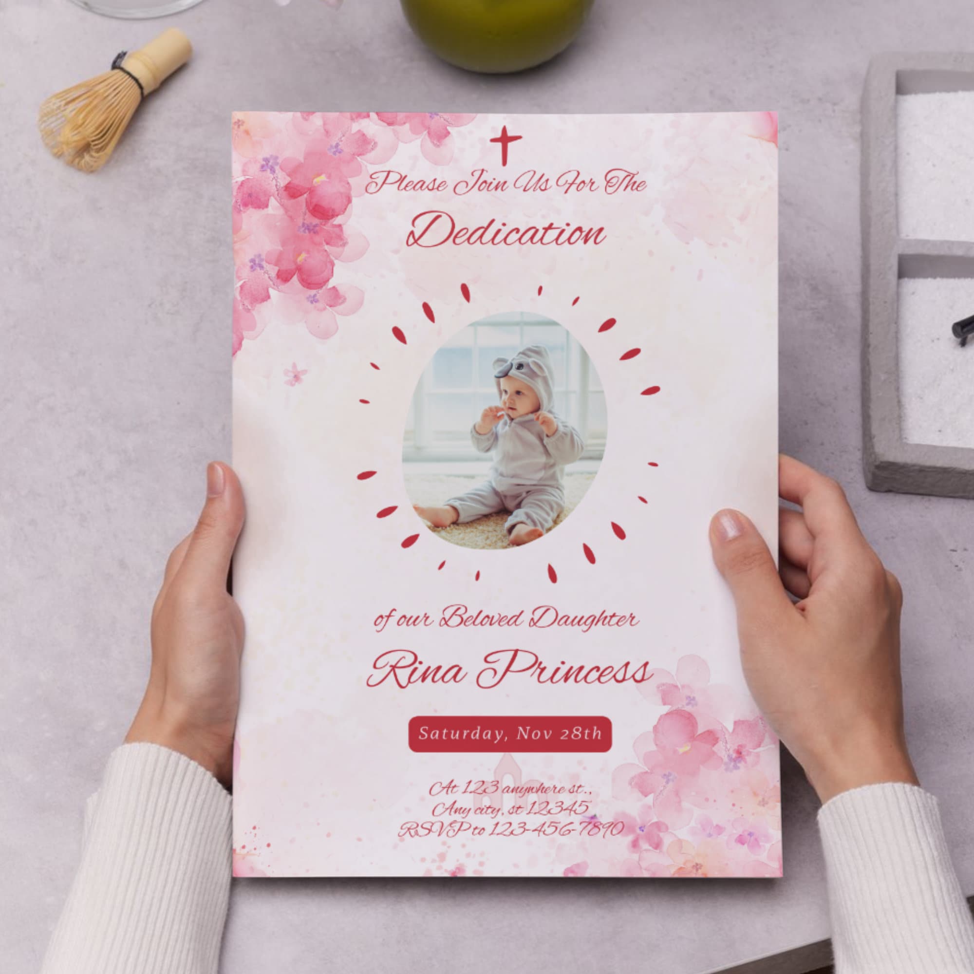 Editable Baby Dedication Invitation Template, Printable Baby Dedication ...