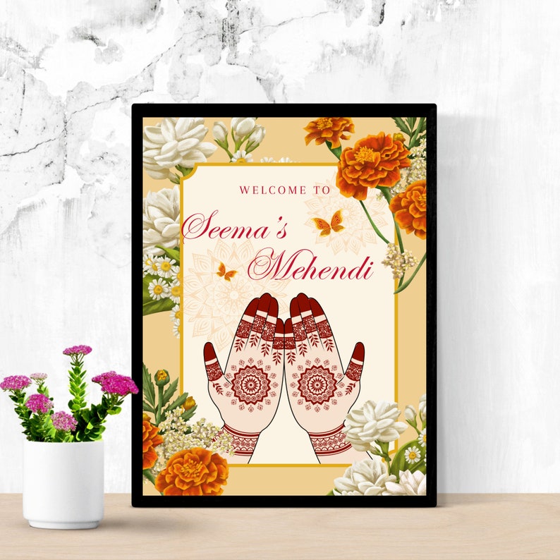 Editable Mehendi Sign Template, Printable Wedding Welcome Sign, Digital ...