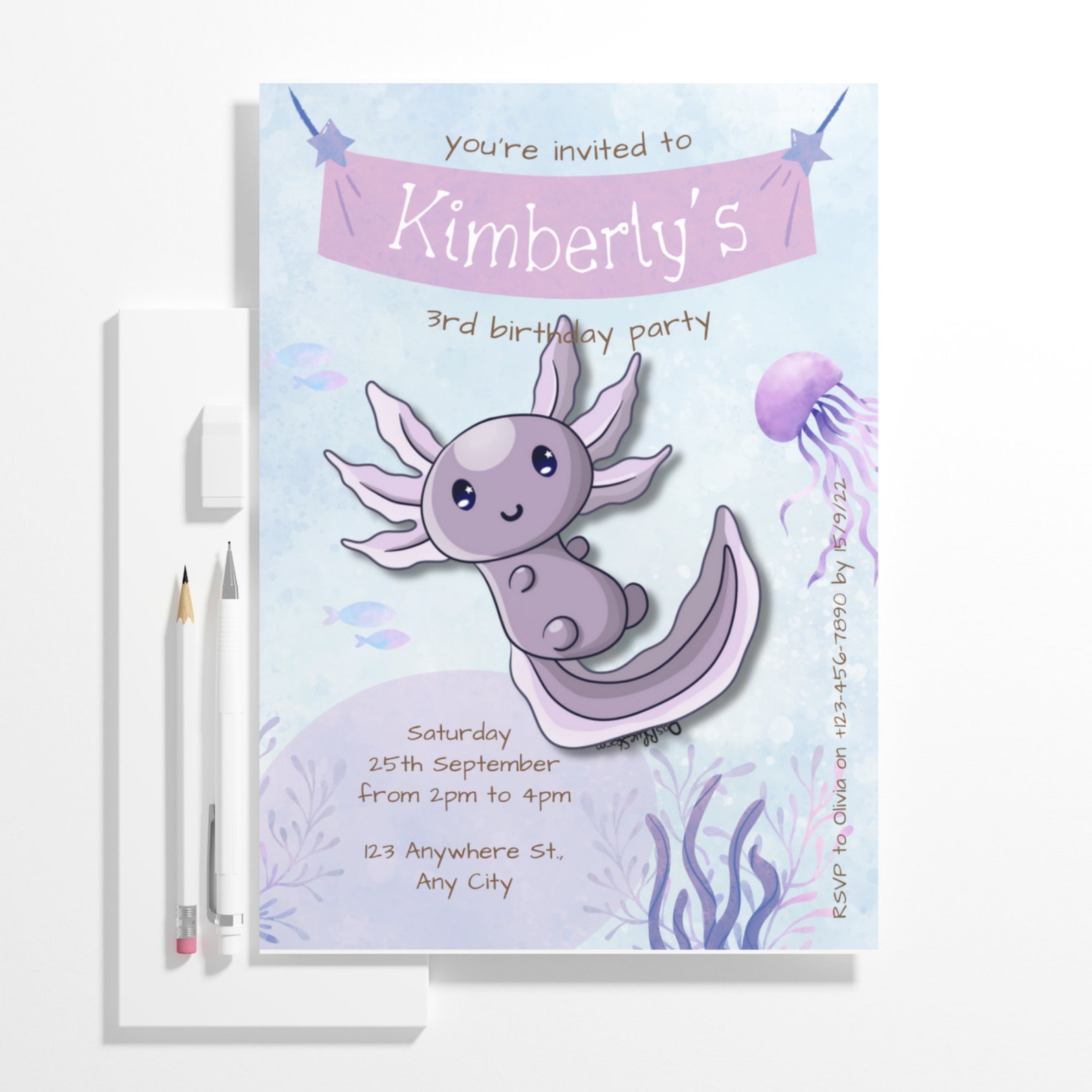 Editable Axolotl Birthday Invitation Printable Axolotl - Etsy