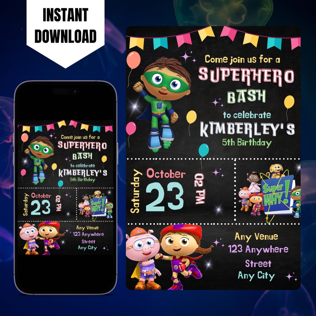 Editable Super Why Invitation Template, Printable Super Why Birthday ...