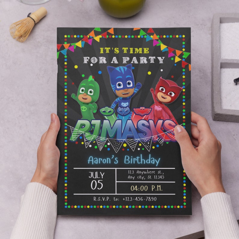 Editable PJ Masks Invitation, Digital PJM Birthday Invitation ...