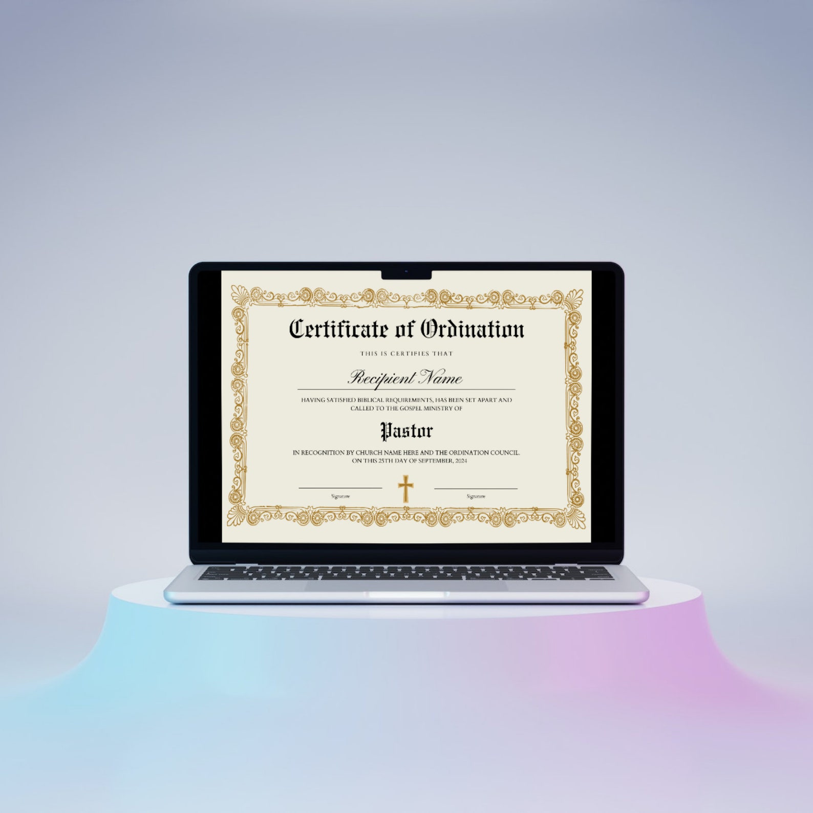 Editable Pastor Ordination Certificate Template, Printable Certificate ...