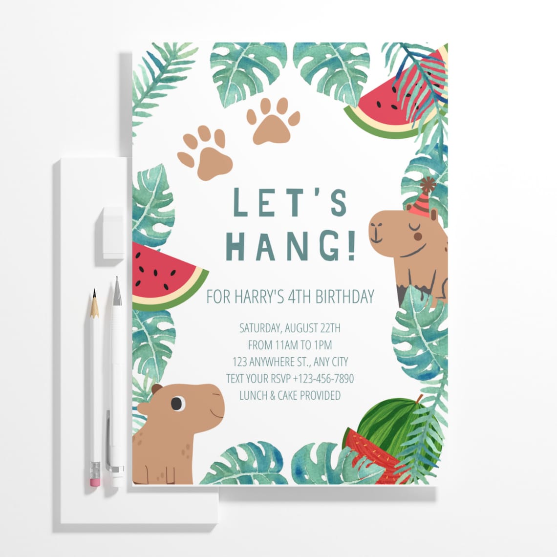 Editable Capybara Birthday Invitation, Printable Capybara Party Invite ...