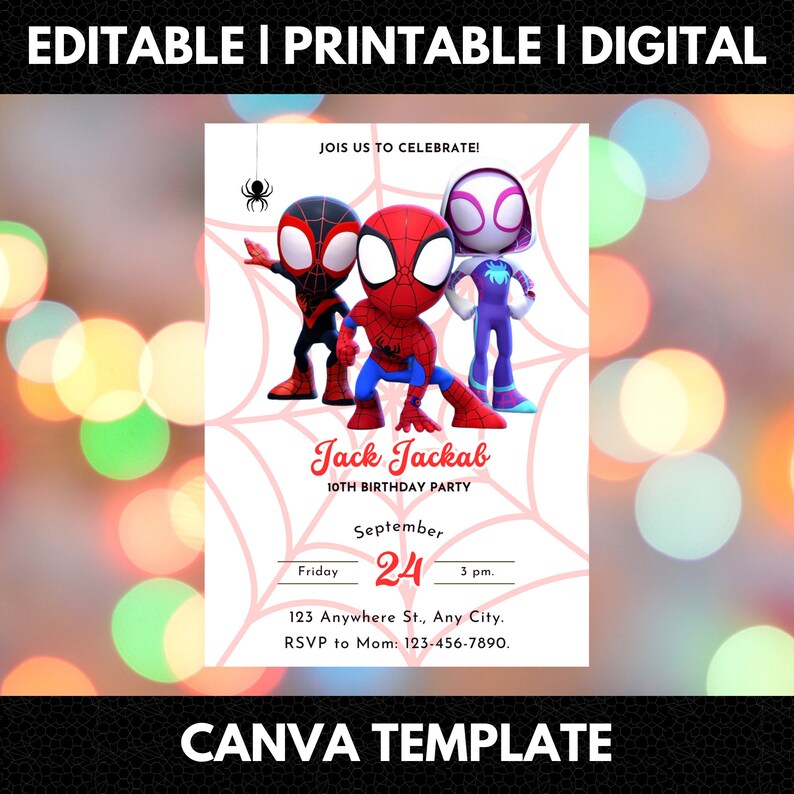 Editable Spiderman Invitation, Printable Spidey and His Amazing Friends ...