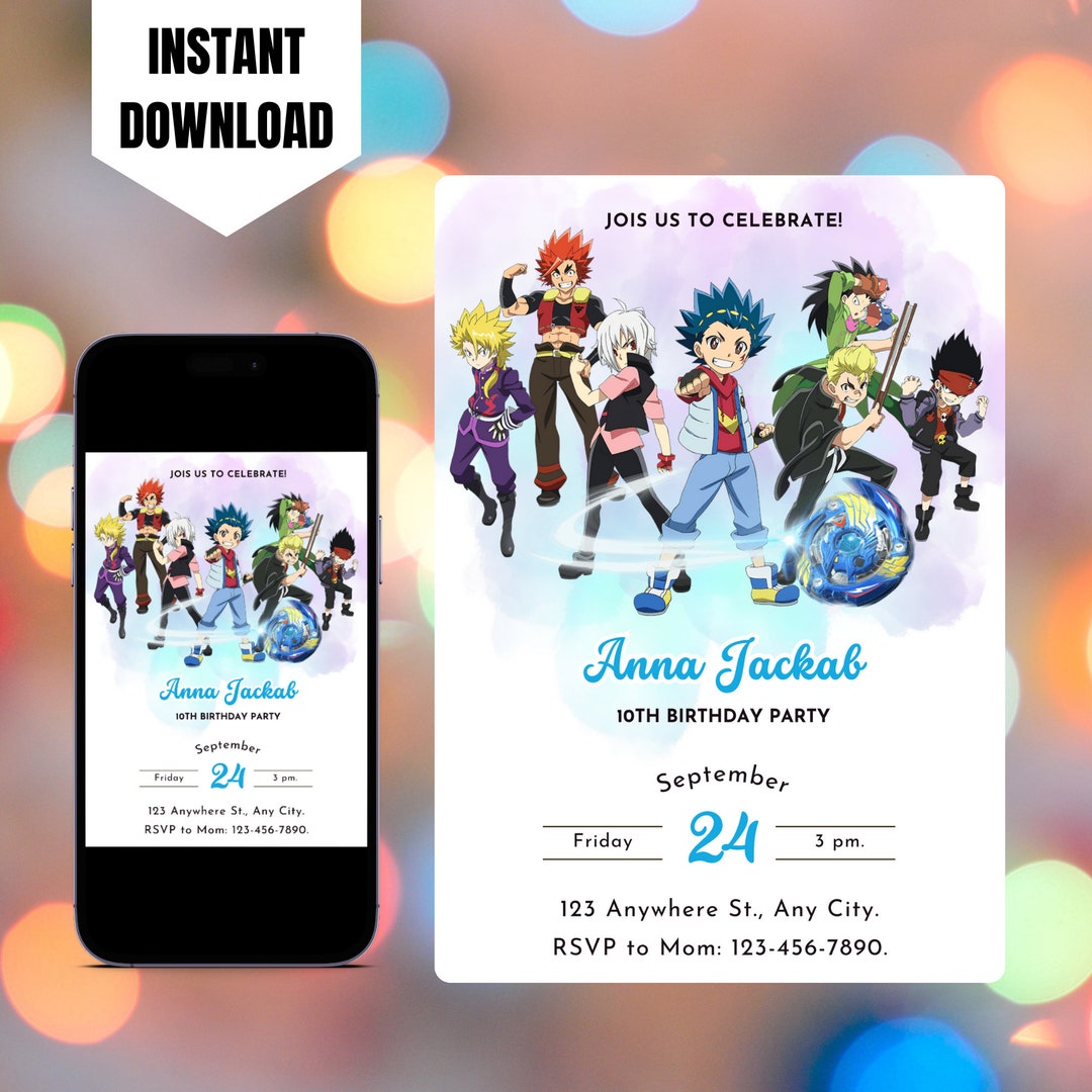 Editable Beyblade Birthday Invitation, Printable Beyblade Invite ...