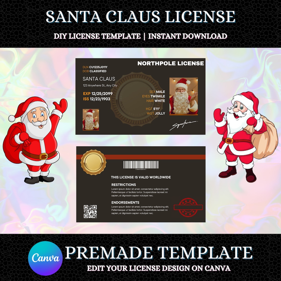 Editable Santa Drivers License Template, Printable Santa Claus License ...