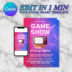 Editable Game Show Birthday Invitation, Digital Game Night Invitation ...
