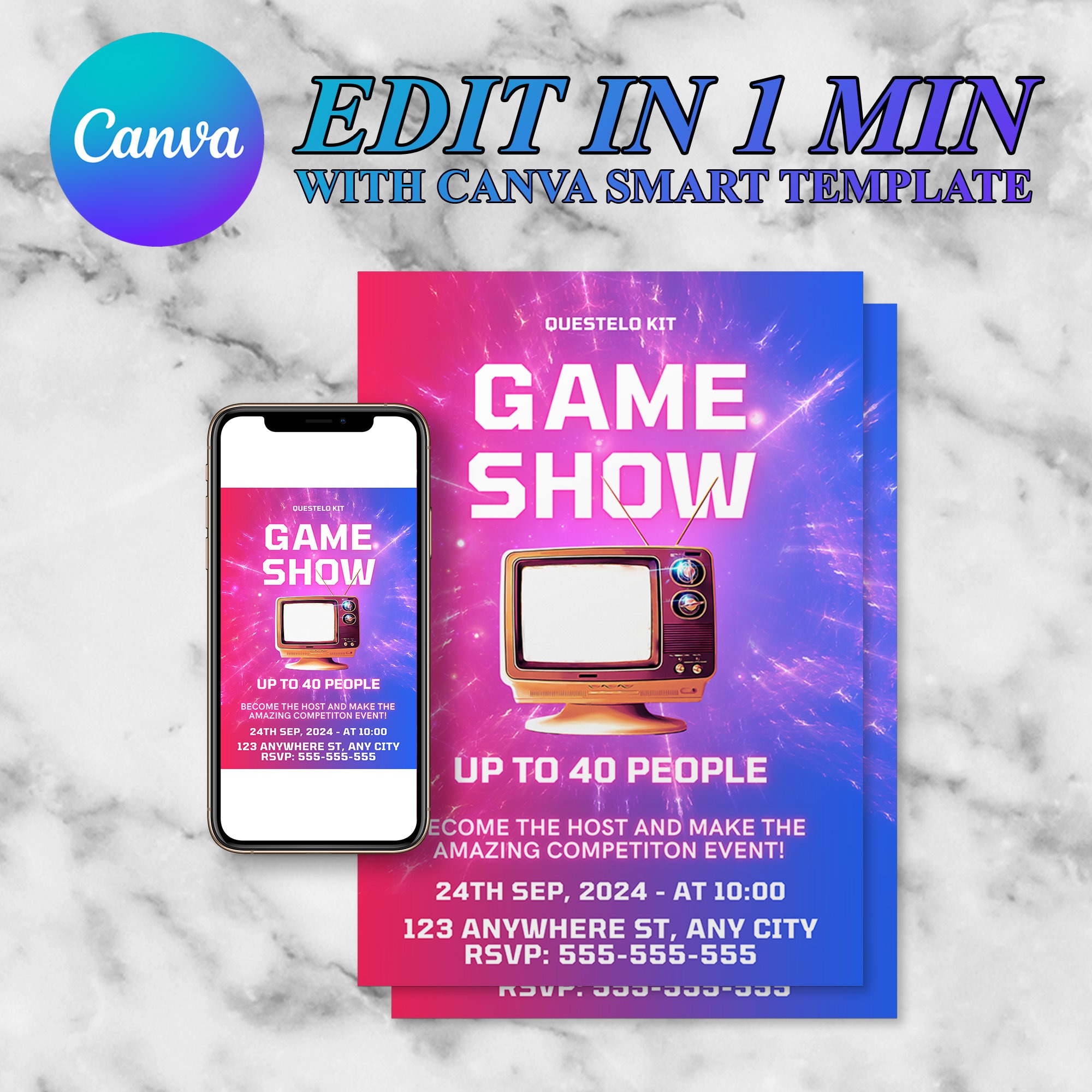 Editable Game Show Birthday Invitation, Digital Game Night Invitation ...