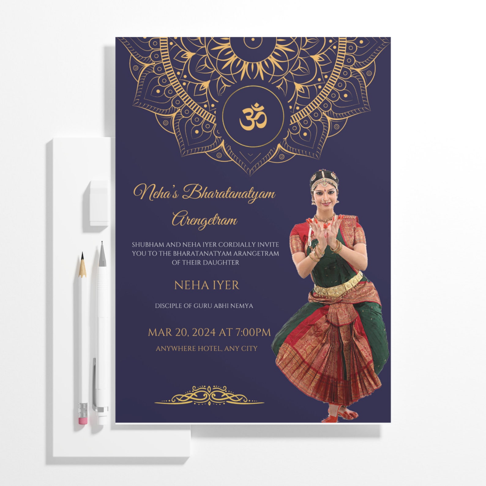 Editable Arangetram Invitation Template: Indian Classical Dance - Etsy