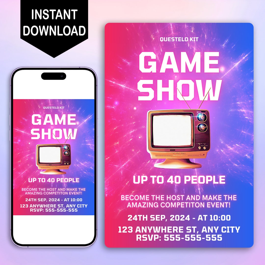 Editable Game Show Birthday Invitation, Digital Game Night Invitation ...