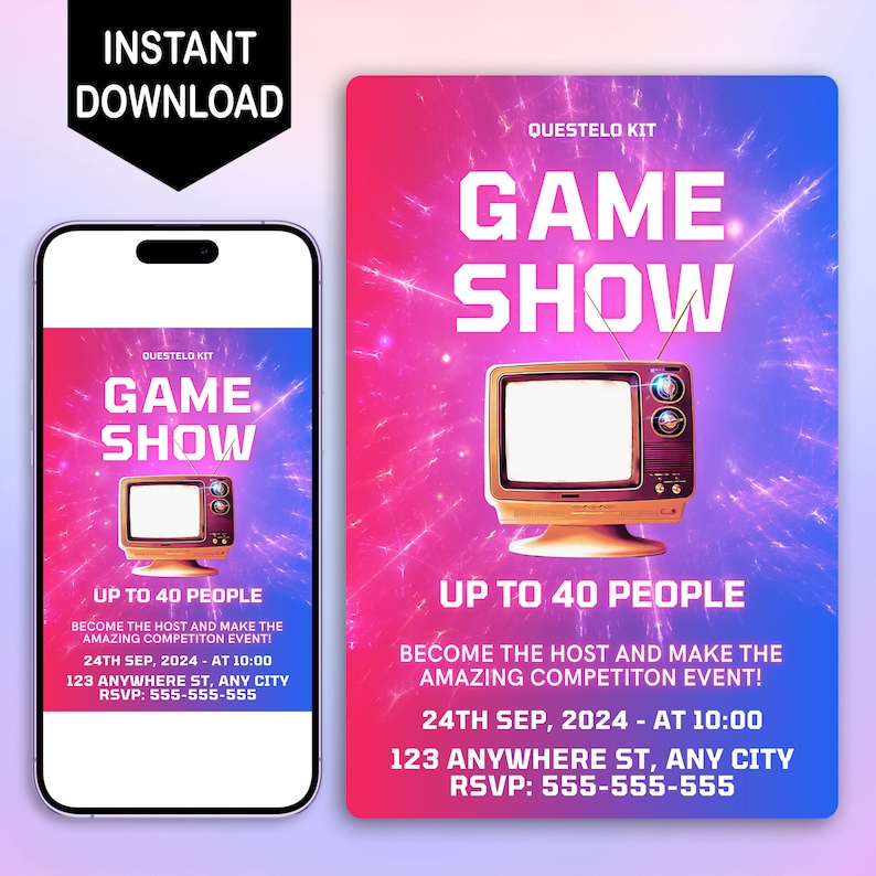 Editable Game Show Birthday Invitation, Digital Game Night Invitation ...
