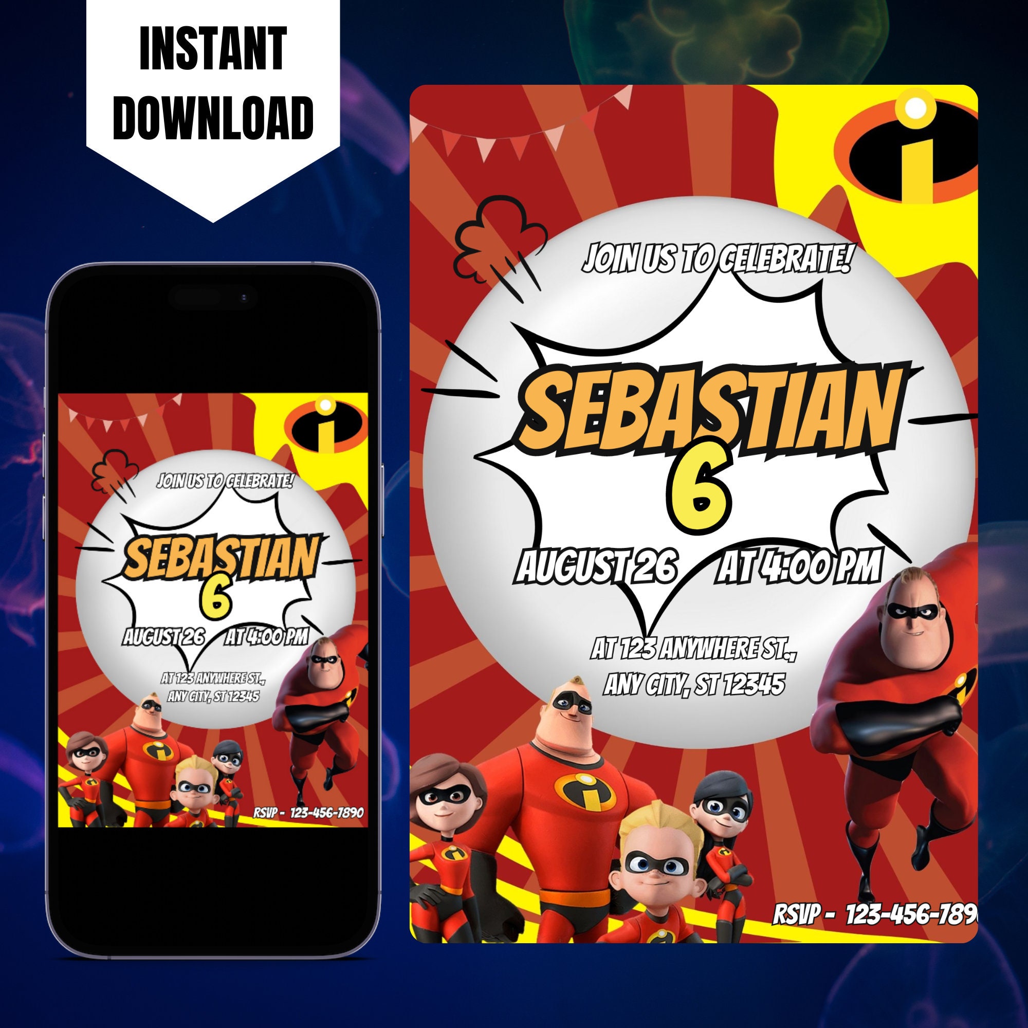 Editable the Incredibles Birthday Invitation, Printable the Incredibles Invitation, Digital ...