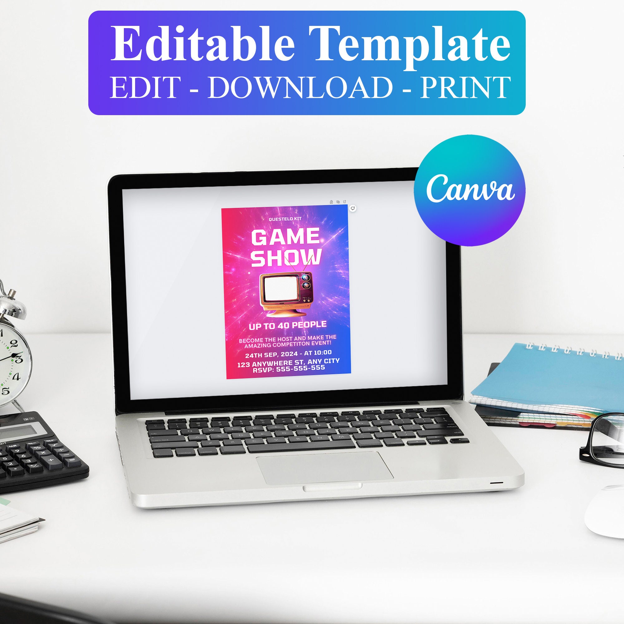 Editable Game Show Birthday Invitation, Digital Game Night Invitation ...