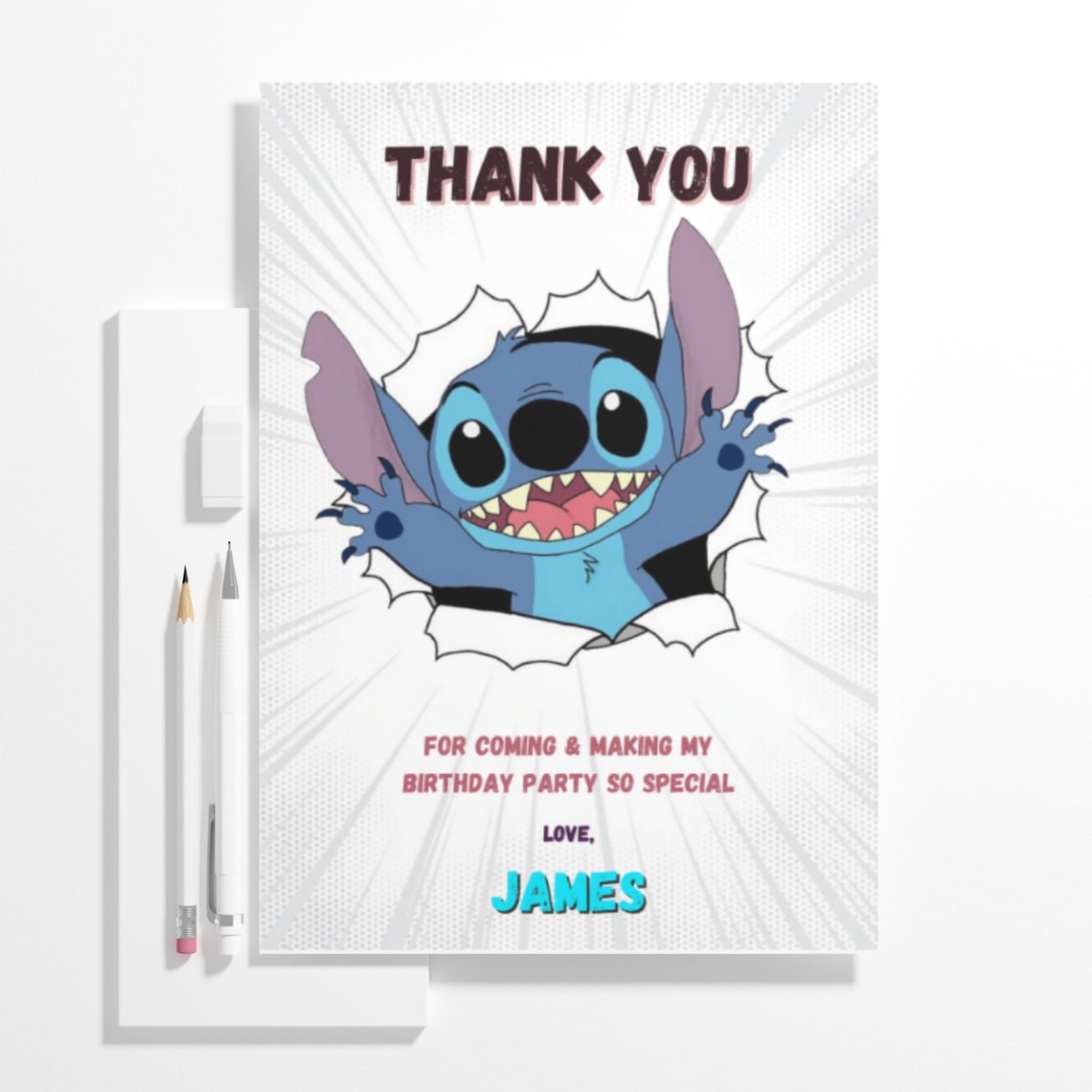 Editable Stitch Thank You Cards, Printable Stitch Birthday Thank You ...
