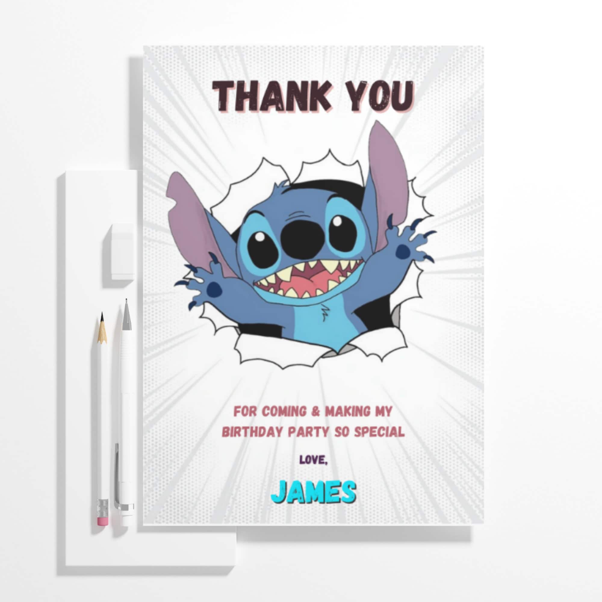 Editable Stitch Thank You Cards, Printable Stitch Birthday Thank You ...