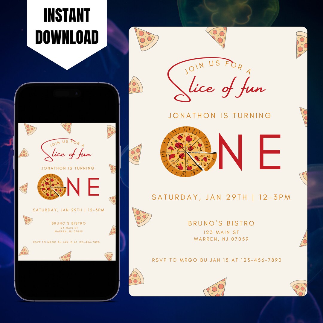 Editable Pizza Slice of Fun Birthday Invitation Printable - Etsy