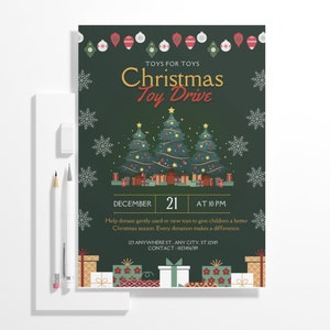 Editable Christmas Toy Drive Flyer Template, Printable Holiday Toy ...