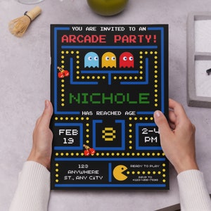 Editable Pac Man Birthday Invitation, Printable Retro Arcade Game ...