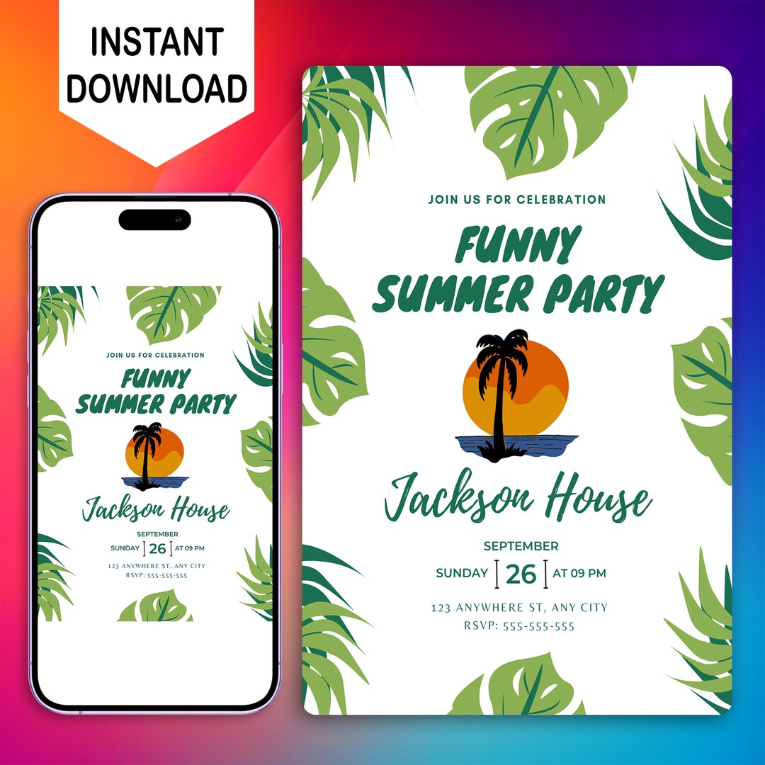 Editable Funny Summer Party Invite, Digital End of Summer Party ...
