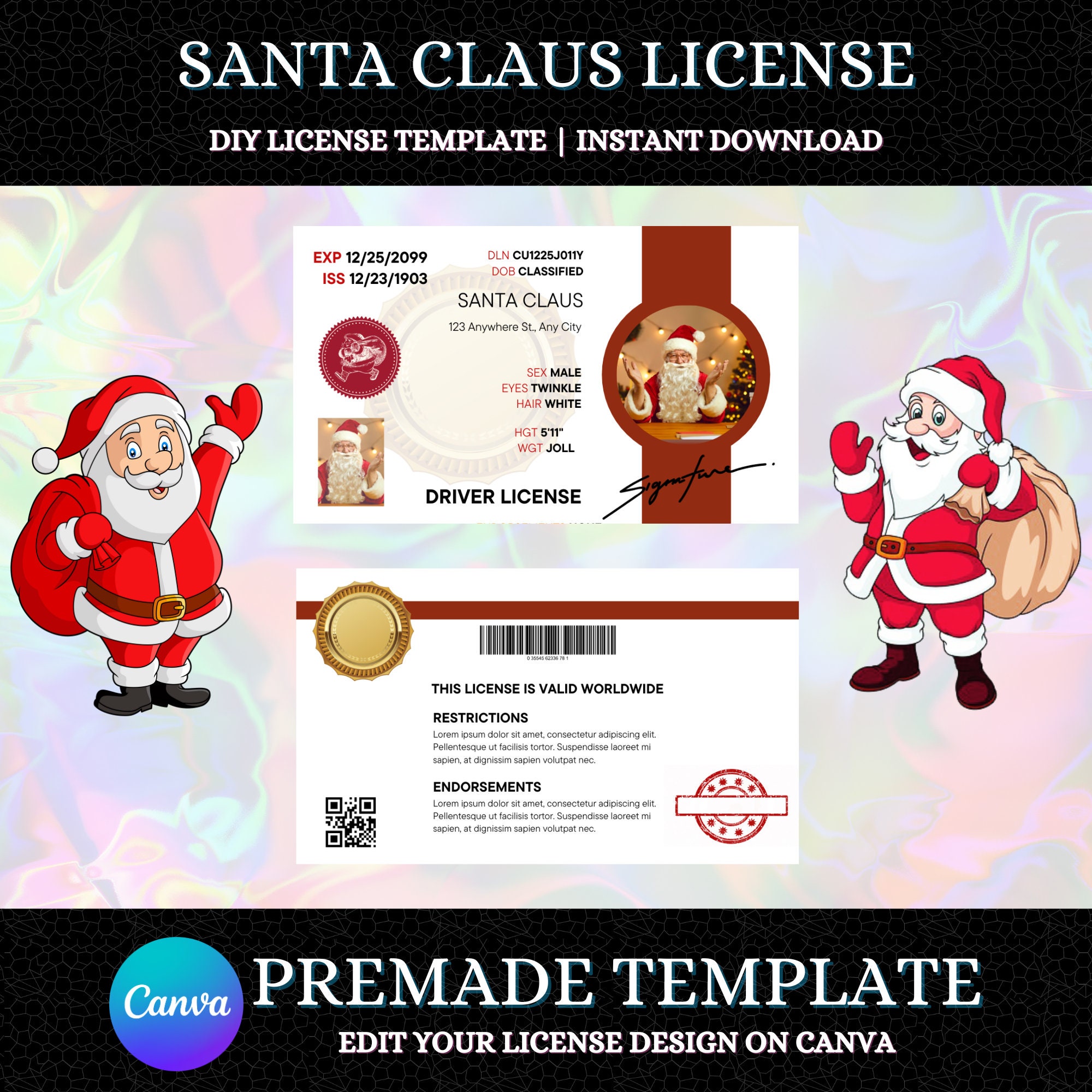 Editable Santa Drivers License Template Printable Santa Claus - Etsy
