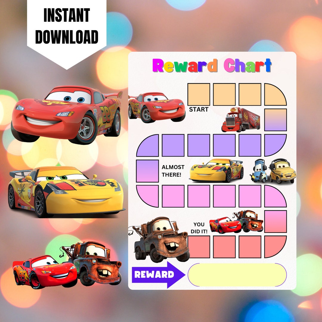 Cars Reward Chart, Printable Cars Behavior Chart, Digital Cars Reward ...